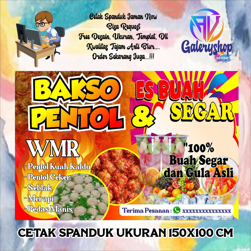 Jual cetak spanduk, banner, jualan pentol dan es buah viral, elegan ...