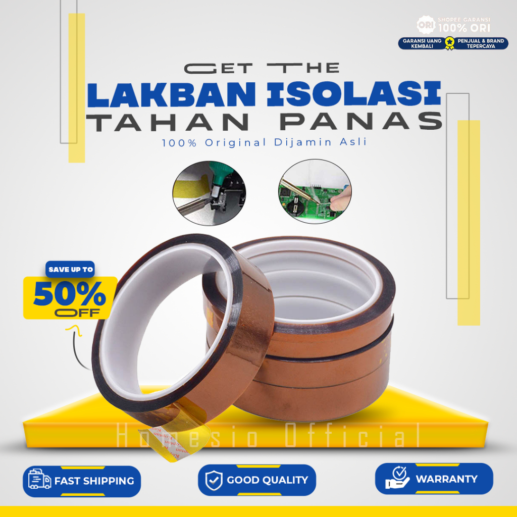 Jual Lakban Isolasi Tahan Panas 300c Derajat Teflon Tape Kapton ...