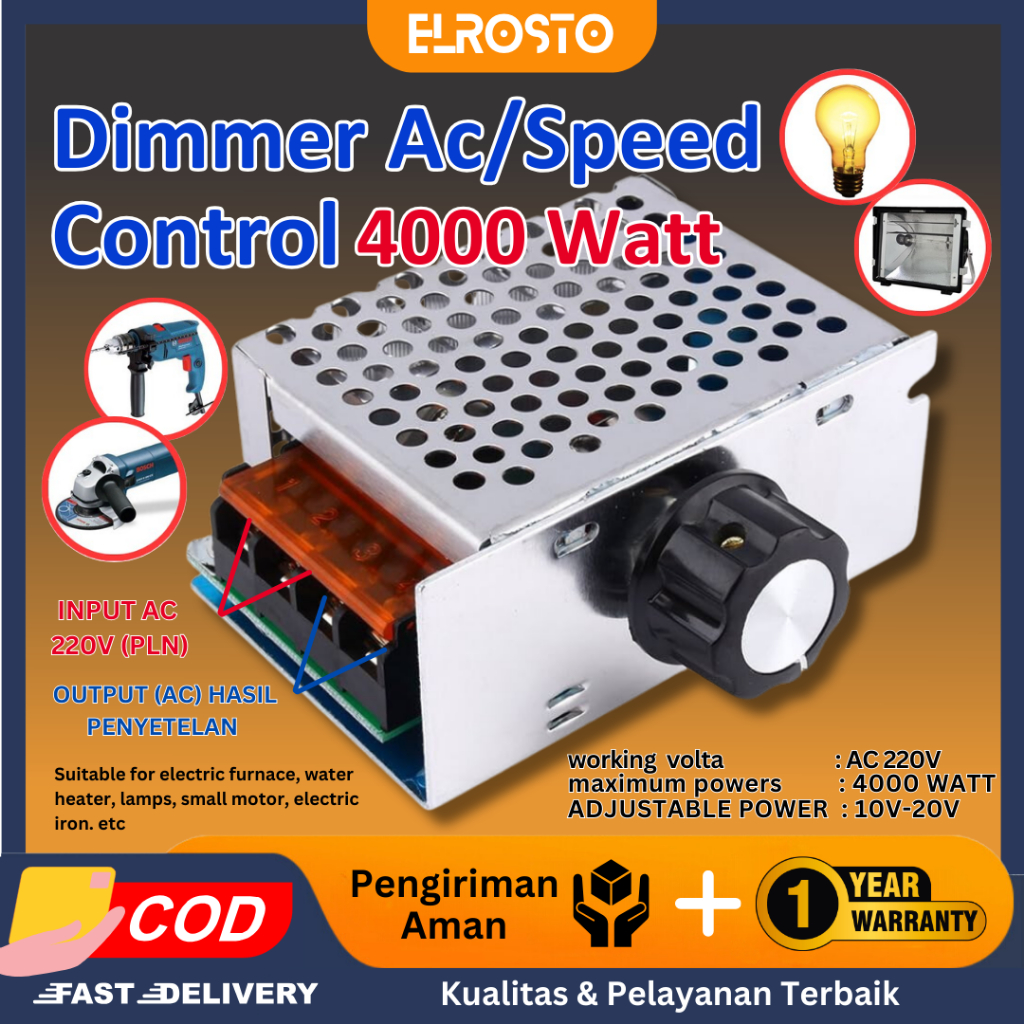 Jual ELROSTO Dimmer AC 220 Volt 4000 Watt 220V 4000W Casing Aluminium ...