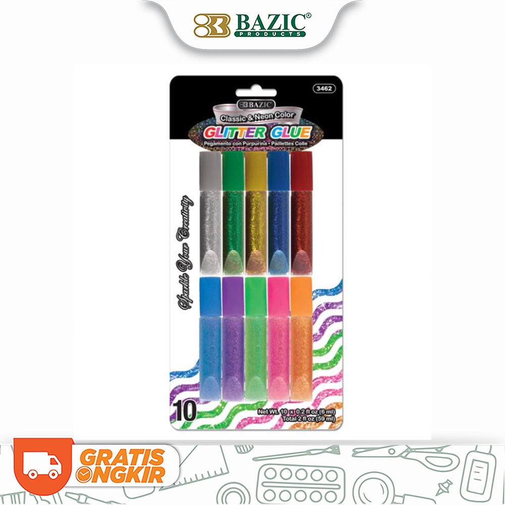 Jual Bazic 10 Color Glitter Glue Pen - Lem Glitter | Shopee Indonesia