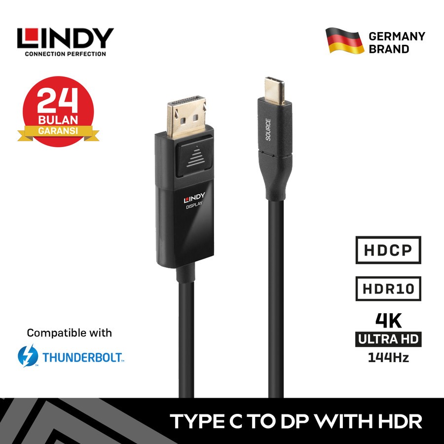 Jual LINDY Kabel Adapter 2m Type C to DisplayPort 4K144Hz Cable with ...