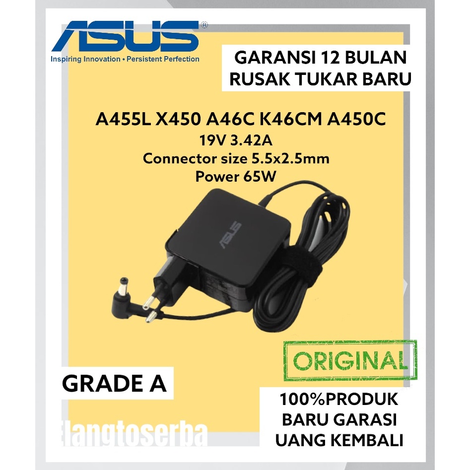 Jual Charger ORIGINAL Laptop Asus A455l X450C A46C A46CM K46CM A450C GRADE A | Shopee Indonesia