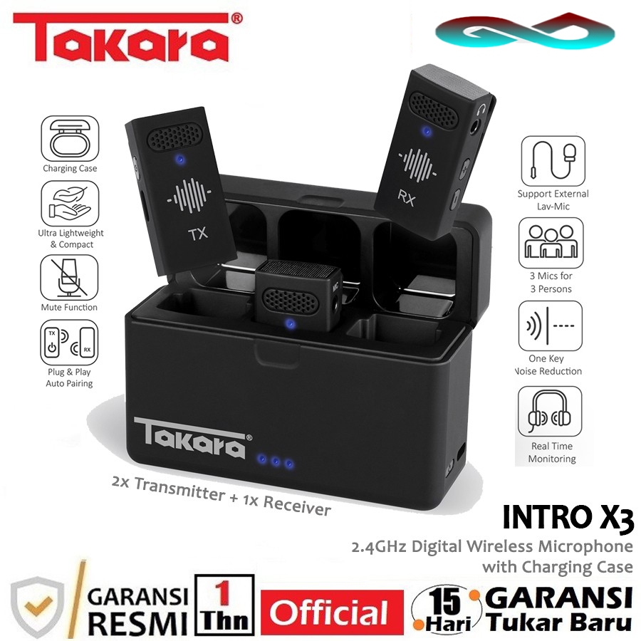 Jual Takara INTRO X3 Digital Wireless Mic Microphone with Charging Case ...