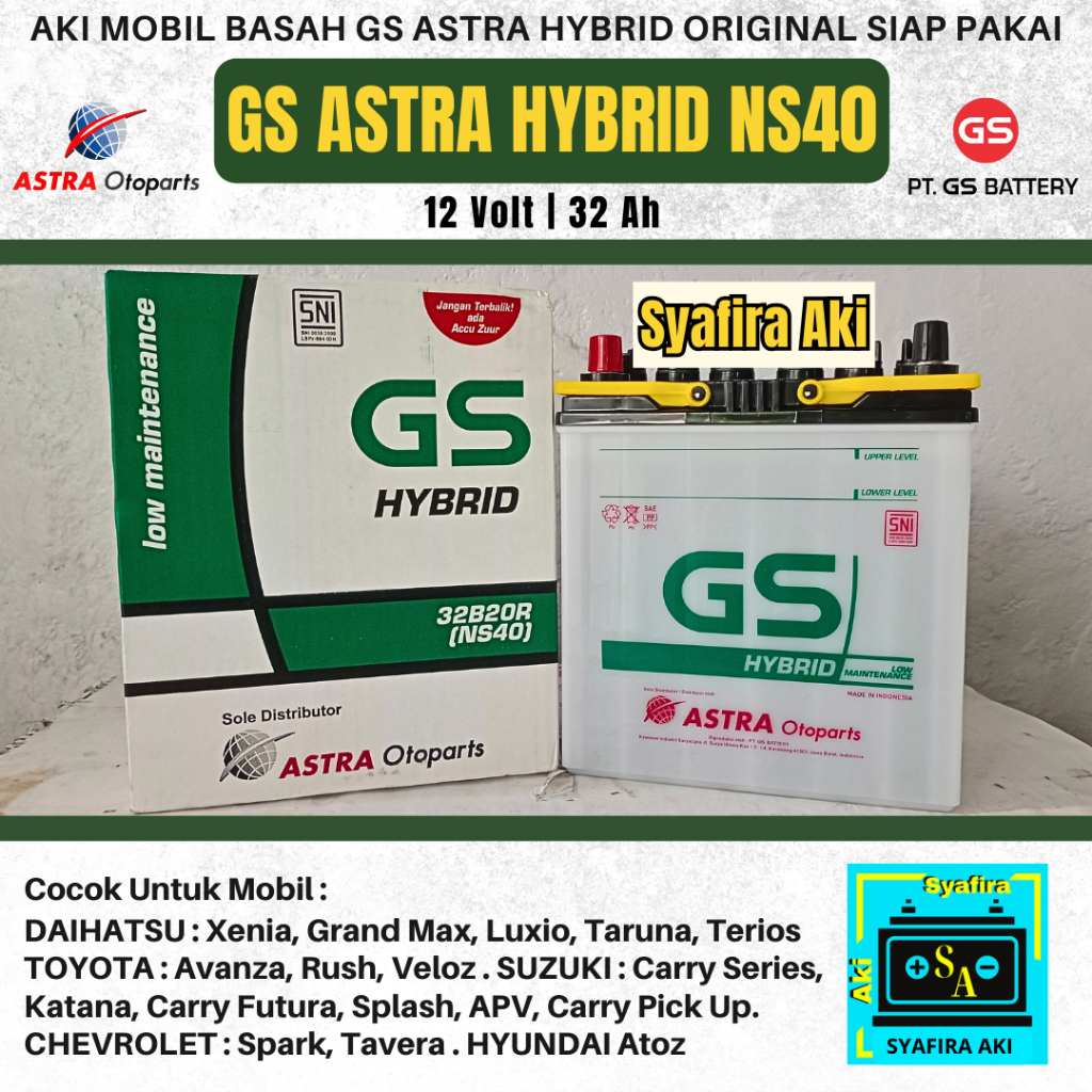 Jual AKI MOBIL XENIA, AVANZA, GRANDMAX, RUSH, PICK UP NS40 GS ASTRA HYBRID AKI BASAH | Shopee ...