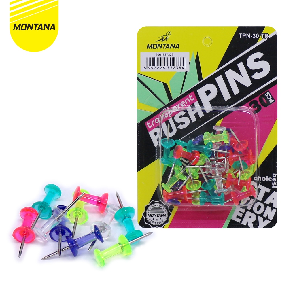 Jual MONTANA Push Pin Transparent Jarum Tekan 30 Pcs Paku Pin ...