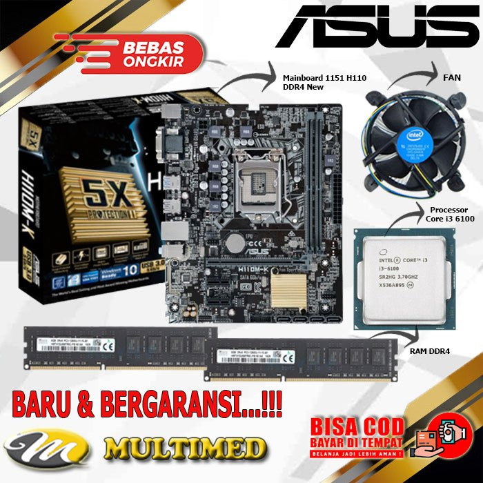 Jual Paket Motherboard H110 LGA 1151 DDR4 New + Core I3 6100 + Fan + RAM | Shopee Indonesia