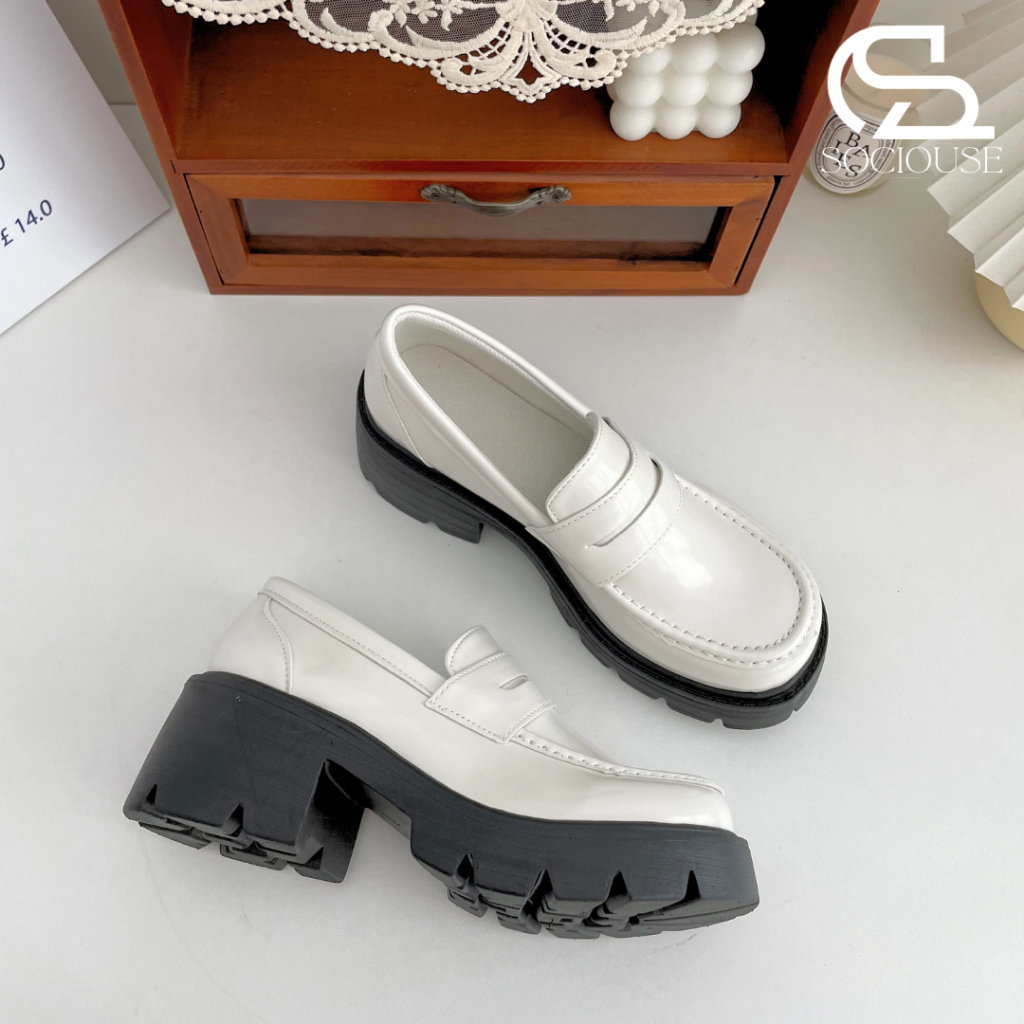 Jual Sociouse Gwen Sepatu Loafers Wanita Korean Style Chunky - Loafer ...