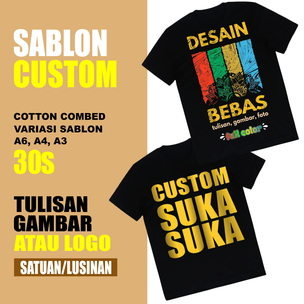 Jual Baju Kaos Custom Sablon Custom Kastem Satuan Lusinan Foto Gambar Nama Tulisan Kata Kata ...