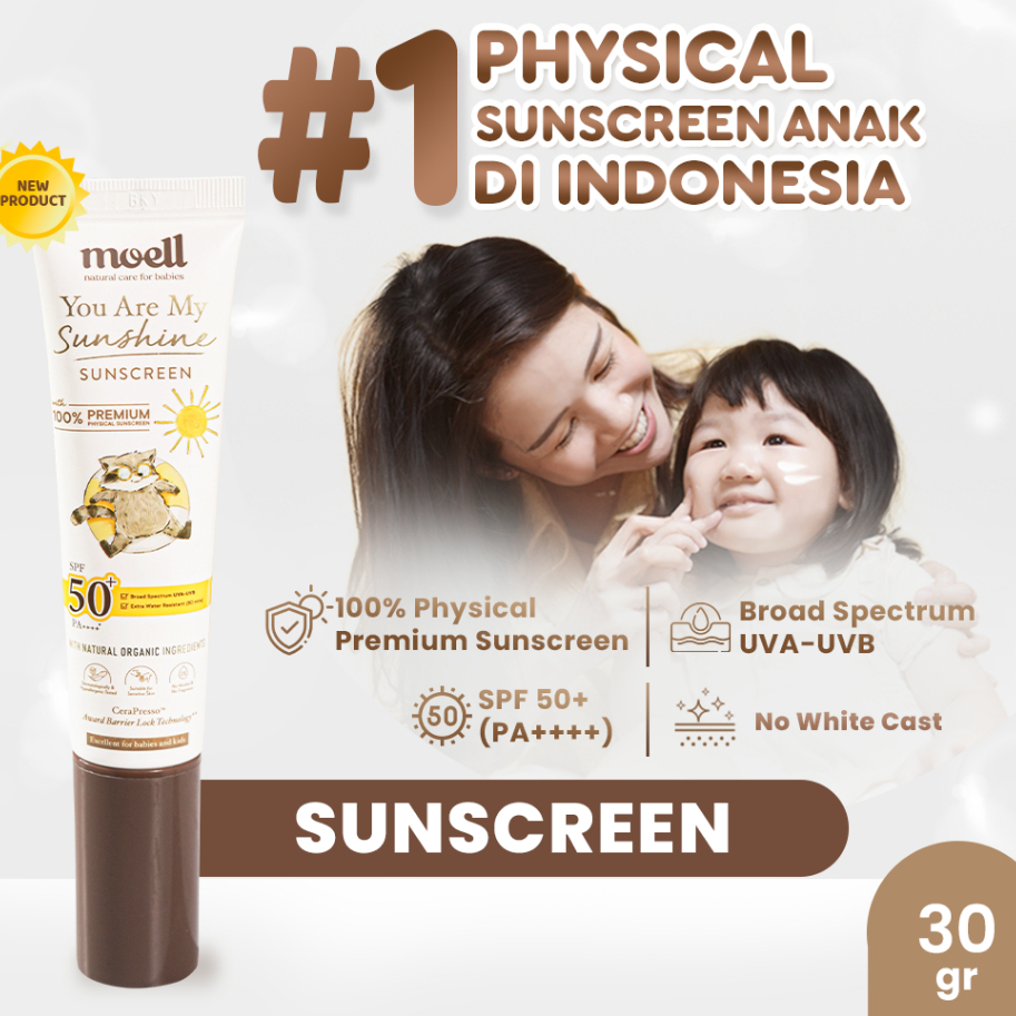Jual Moell Physical Sunscreen Anak & Bayi SPF 50+ (PA++++) 30 gr ...