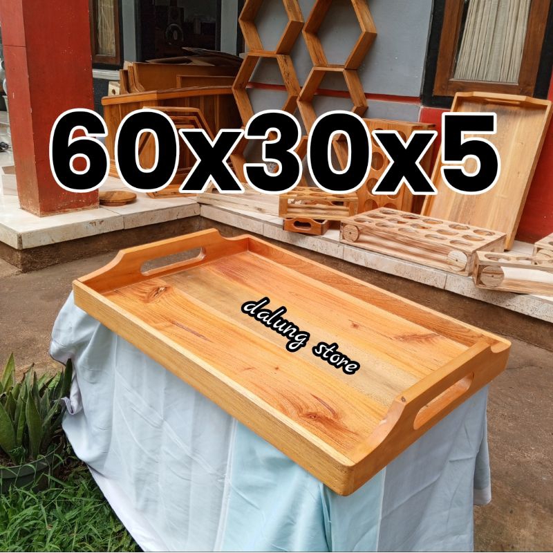Jual nampan kayu besar 60x30x5 wooden tray baki kayu siap saji | Shopee ...