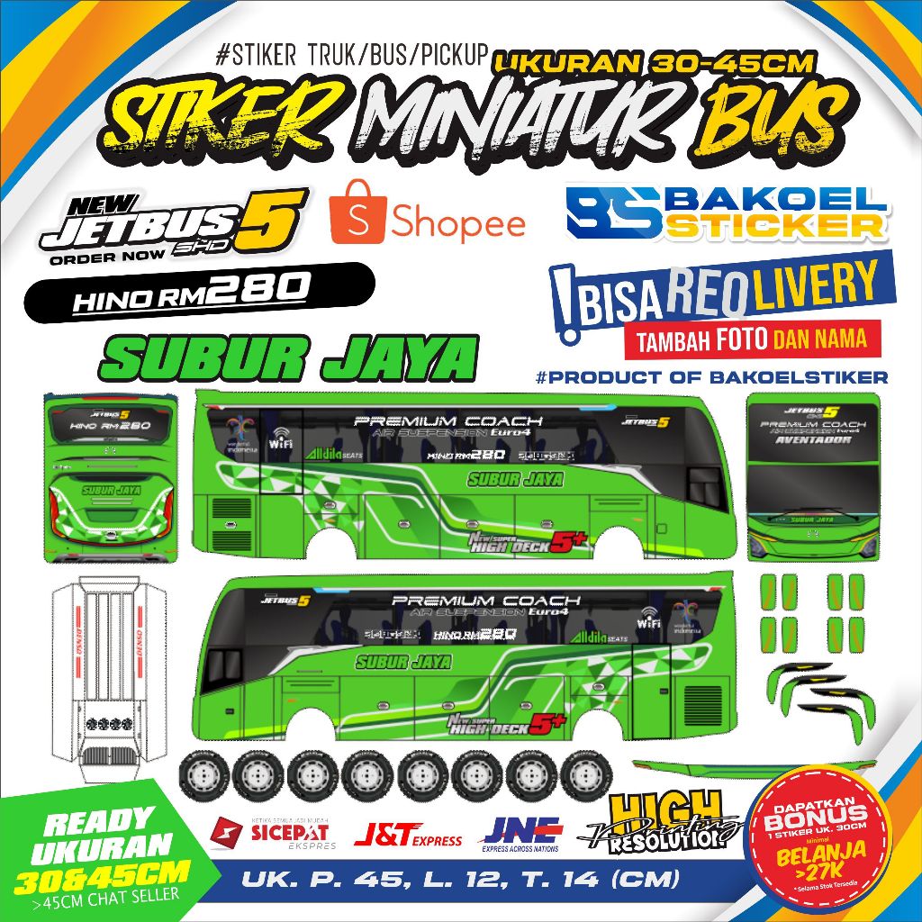 Jual STIKER MINIATUR BUS PO. SUBUR JAYA JETBUS 5 NEWW UK. 30 DAN 45CM ...