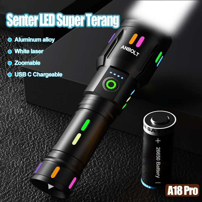 Jual Anbolt A18 Pro Senter Super Terang Tahan Lama USB C Rechargeable ...