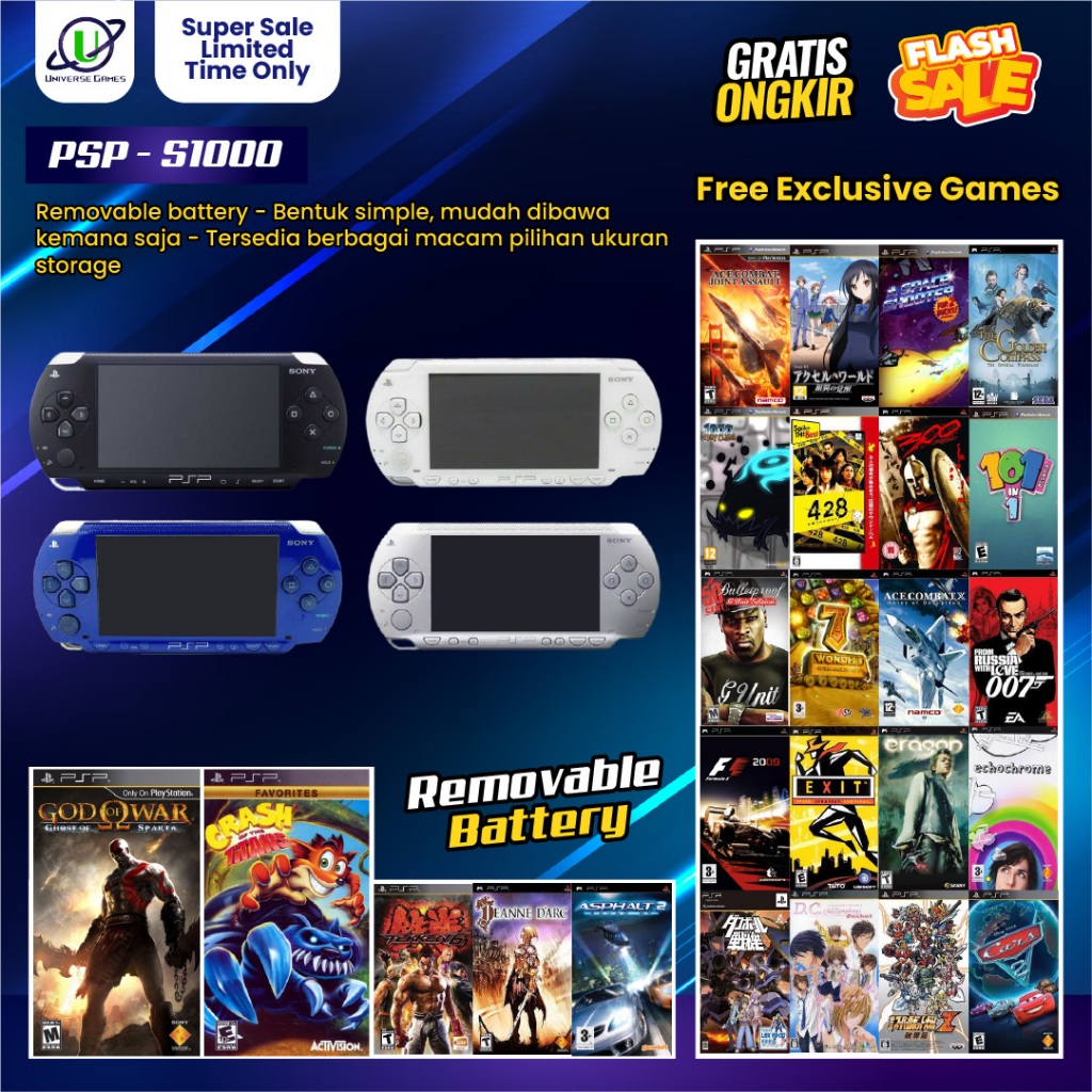Jual PSP Sony Second Hen 3000 / 2000 / 1000 - Konsol Game Genggam 8 Gb ...