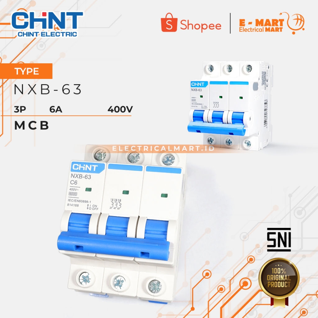 Jual CHINT MCB NXB 3P 6kA 3Phase 6A 10A 16A 20A 25A 32A 40A SNI | Shopee Indonesia