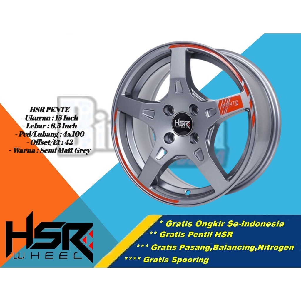 Jual Velg Mobil Agya Ring 15 HSR PENTE R15 Lebar 6,5 Pcd 4X100 ET42 | Birawa Jogja | Shopee ...
