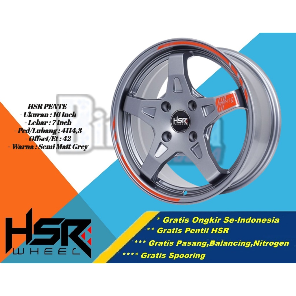 Jual Velg Mobil Cielo Ring 16 HSR PENTE R16 Lebar 7 Pcd 4X114,3 ET42 Matt Grey | Birawa Jogja ...