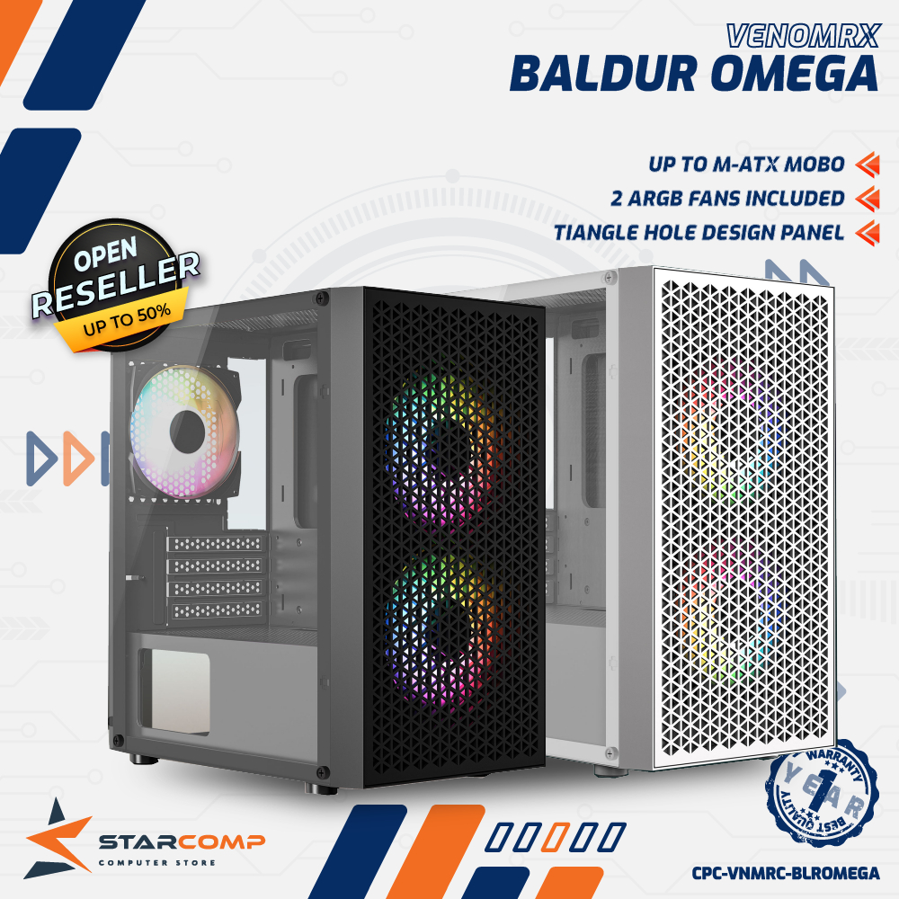 Jual VenomRX Baldur Omega Black / White Casing PC M-ATX 2 ARGB Fan ...