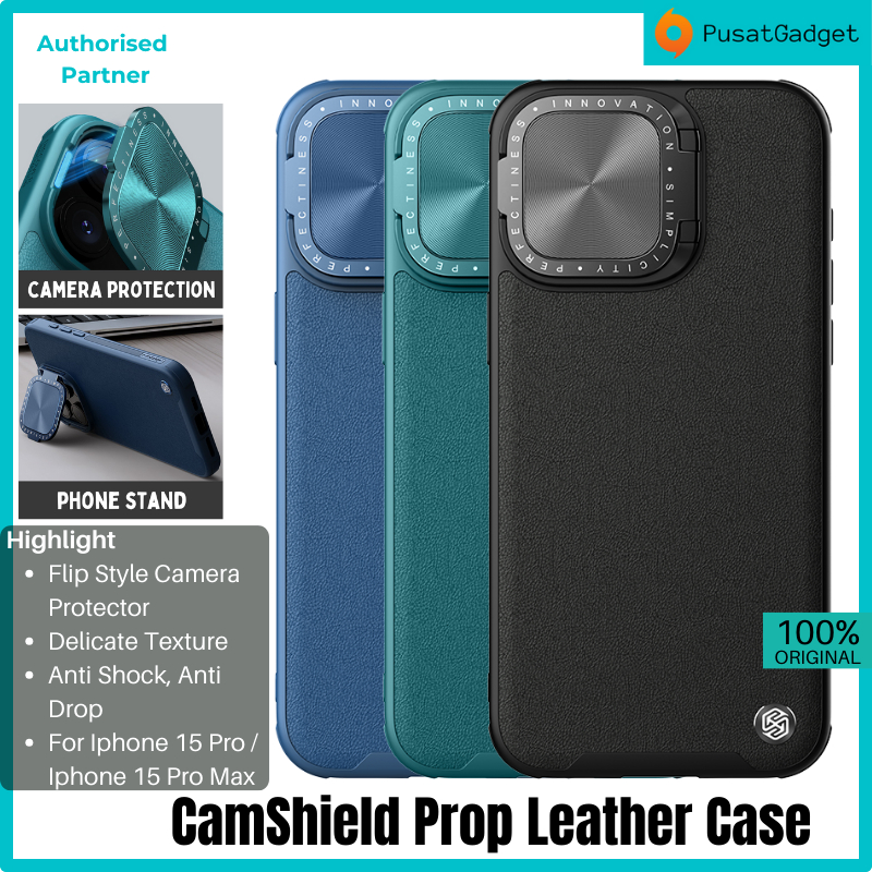 Jual Case Iphone 15 Pro/Pro Max NILLKIN CamShield Prop Leather Slide ...
