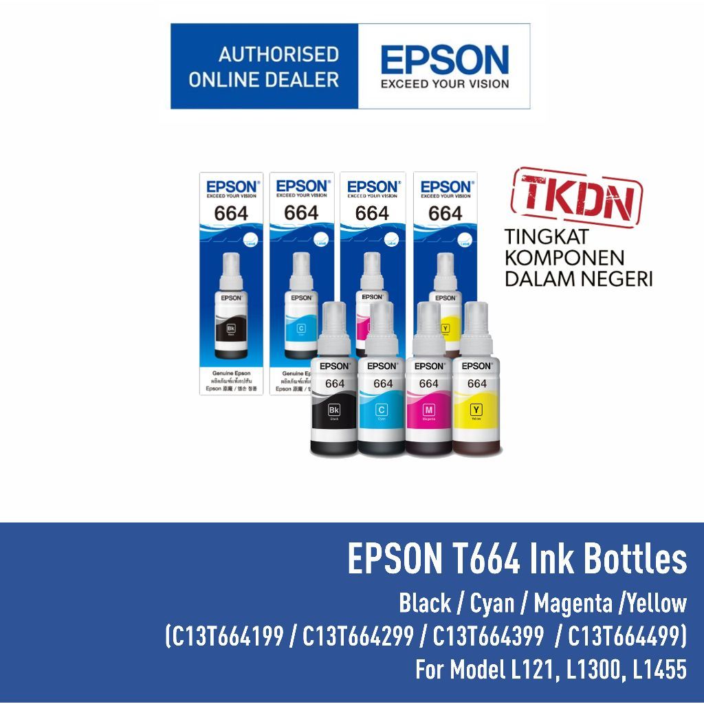 Jual Tinta Epson 664 T664 T-664 Original Hitam Biru Merah Kuning L100 L110 L120 L121 L200 L210 ...