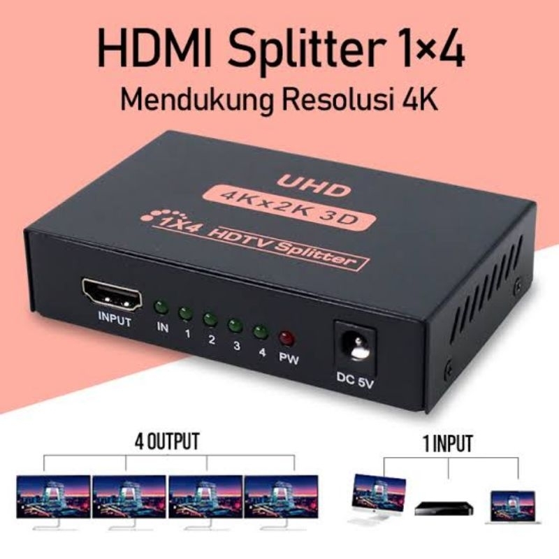 Jual HDMI Splitter 1 In 4 Out 4 Port Hub Split Repeater Amplifier 4K ...