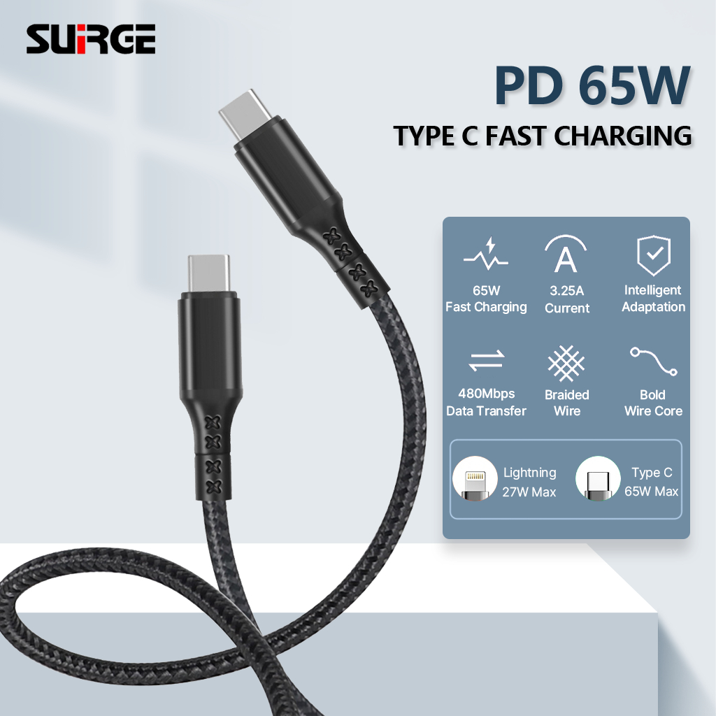 Jual SUIRGE Type C 65W Data Charging Cable Nylon Braided 3.25A Type C ...
