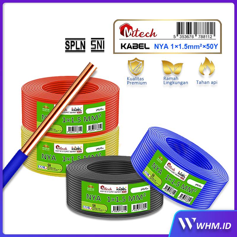 Jual Mitech SNI SPLN Kabel Listrik NYA 1x1.5 Kabel Tembaga Murni 50 ...