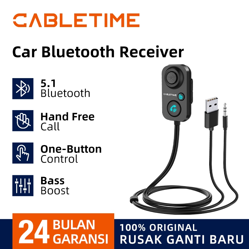 Jual CABLETIME Car Bluetooth Audio Receiver 5.1 Aux 3.5mm w/ Microphone ...