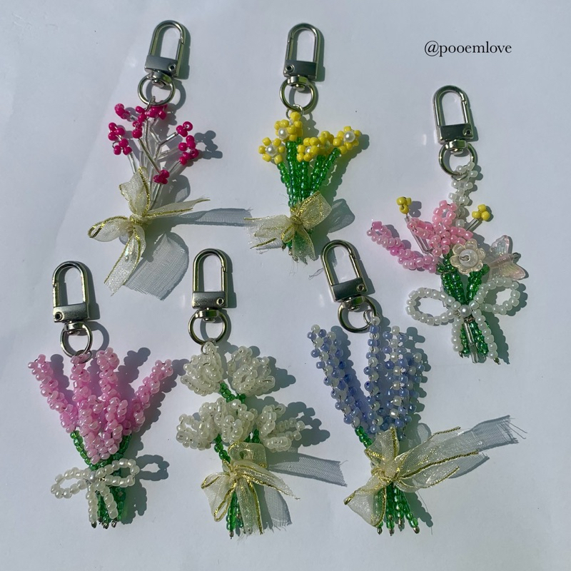 Jual flower beads bouquet keychain gantungan kunci tas buket bunga lucu ...