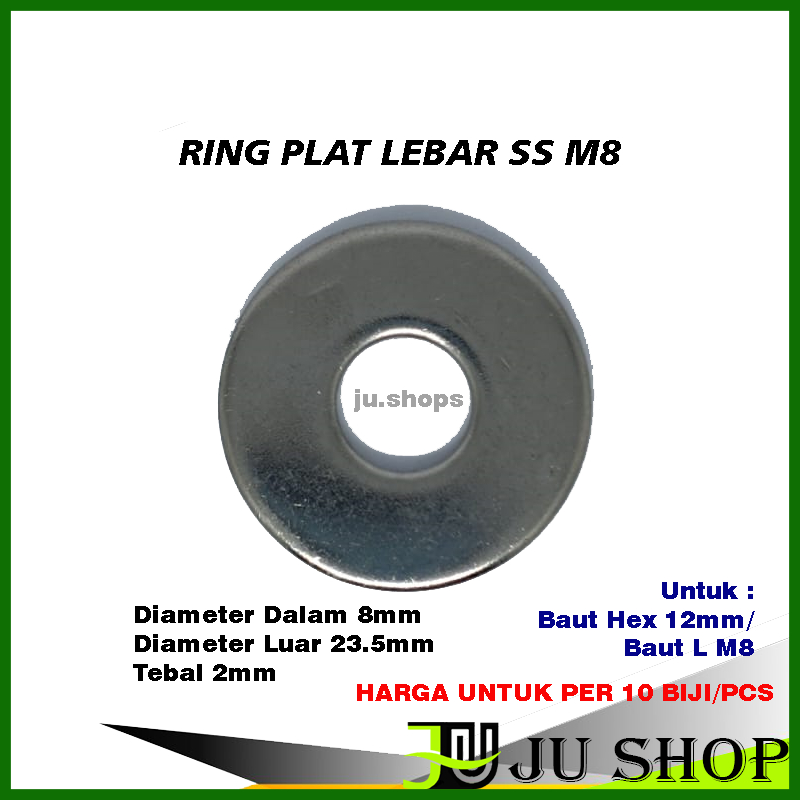 Jual (ISI 10 PCS) RING PLAT LEBAR M8 x 24 x 2.0 wide flat washer M8 ...