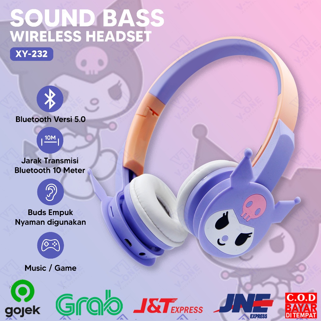Jual HEADPHONE BANDO BLUETOOTH / WIRELESS SERI XY-232 KARAKTER KUROMI ...