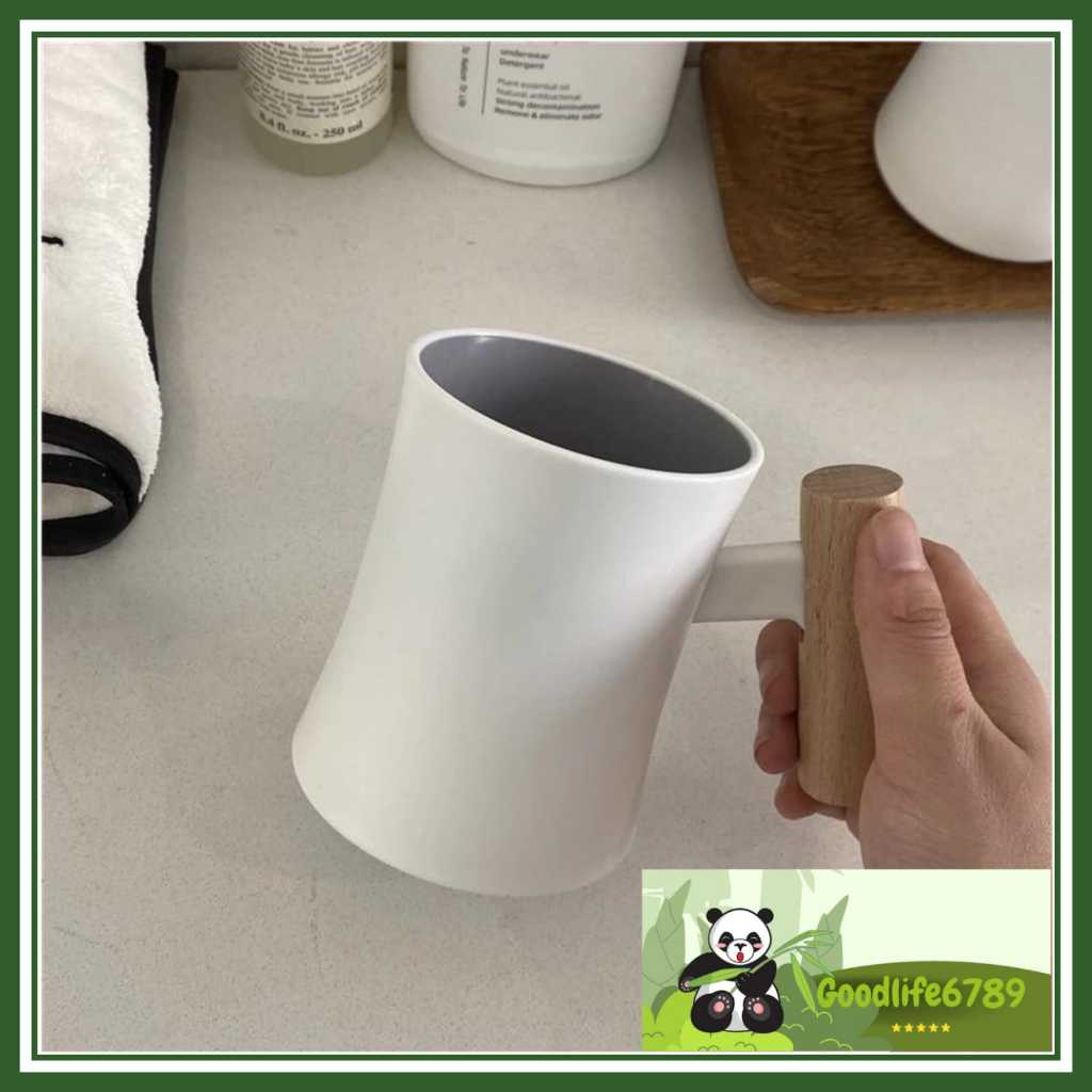 Jual Mug Gelas Plastik Unik Estetik Gagang Kayu /Gelas Coffee Elegant ...