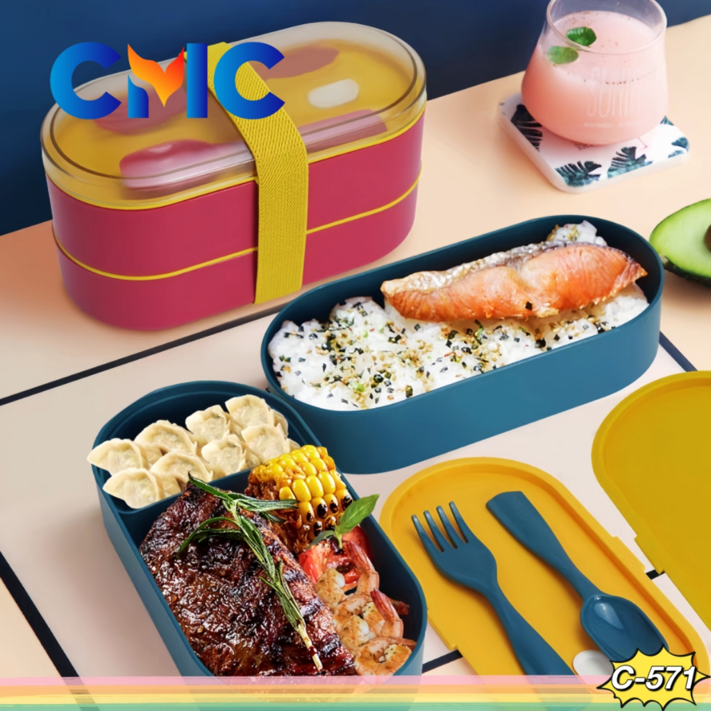 Jual CMC[C-571]Lunch Box Set Tingkat Kotak Makan dengan Set Sendok ...