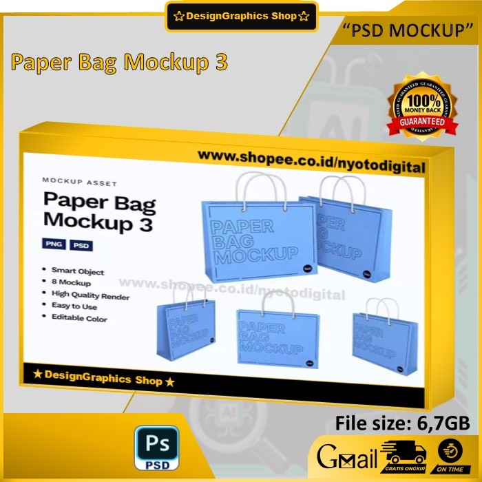 Jual Mockup Tas Kertas format Photoshop PSD Paper Bag Mockup 3 | Shopee ...