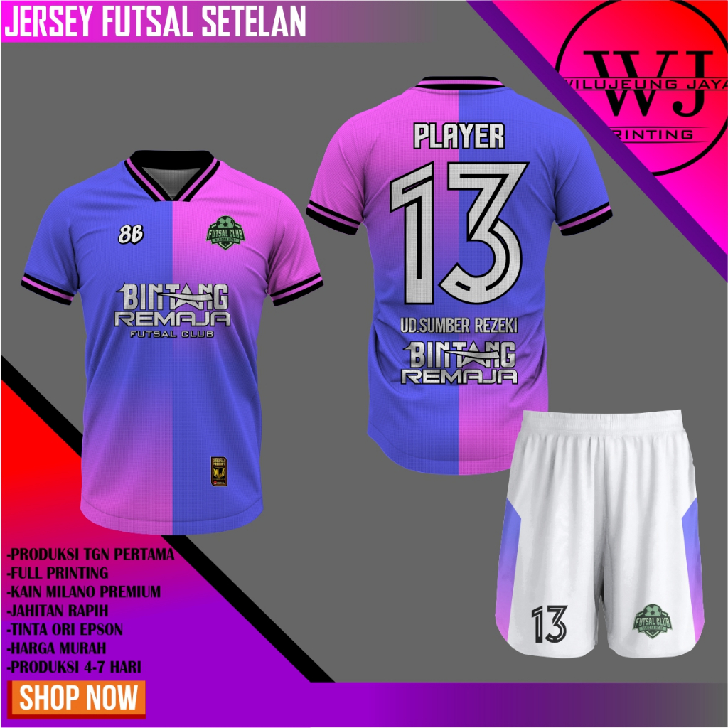 Jual JERSEY FUTSAL FULL PRINTING WJ67 FREE LOGO NAMA NOMER DAN SPONSOR ...