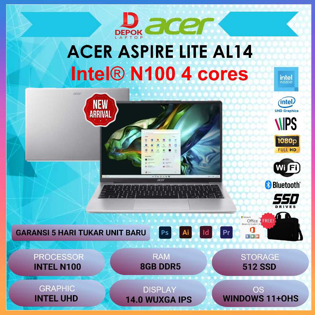 Jual ACER ASPIRE LITE AL14 INTEL N100 8GB 512SSD Windows 11 +OHS 14.0 ...