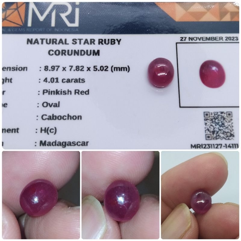 Jual Natural Star Ruby Madagaskar Afrika 4 ct plus memo MRI | Shopee Indonesia