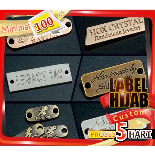 Jual Cetak label plat hijab bahan logam alloy kuningan & stainless ...