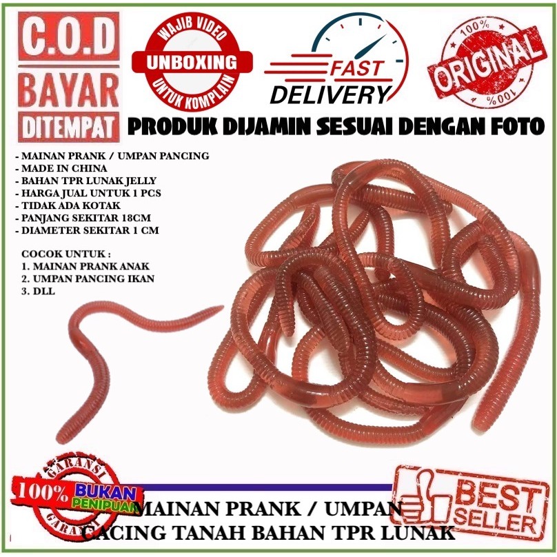Jual MAINAN PRANK CACING TANAH UMPAN PANCING IKAN BAHAN TPR JELLY LUNAK ...