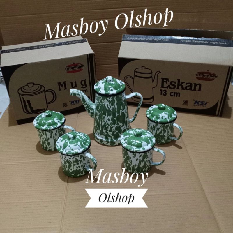 Jual 1 Set Teko Enamel Eskan Burik Blirik + Mug 9 cm+Tutup / Teko Mug ...