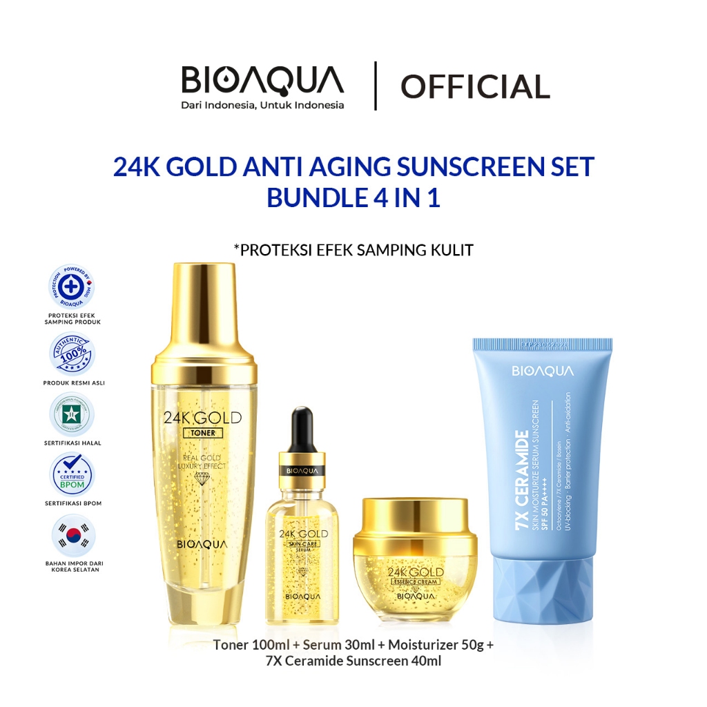 Jual BIOAQUA 4pcs Skincare Paket With Sunscreen Wajah / Facial Wash ...