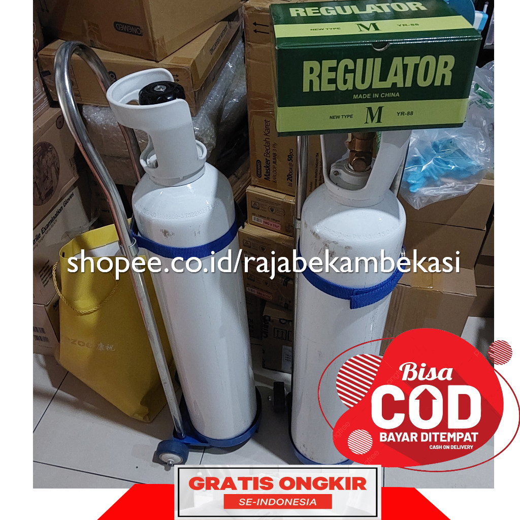 Jual TABUNG OKSIGEN 1 M3 KOMPLIT PLUS TROLY DAN REGULATOR SET LENGKAP | Shopee Indonesia