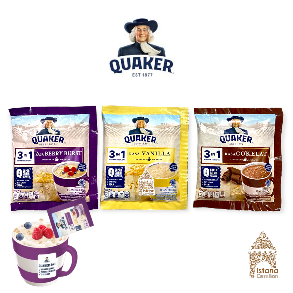 Jual Quaker 3in1 Minuman Sereal Oat Berry Burst / Cokelat / Vanilla 28 ...