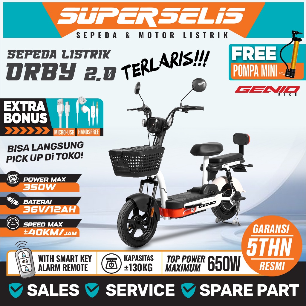 Jual Sepeda Listrik GENIO ORBY 2.0 36V 12AH 36V/12AH Selis Garansi ...