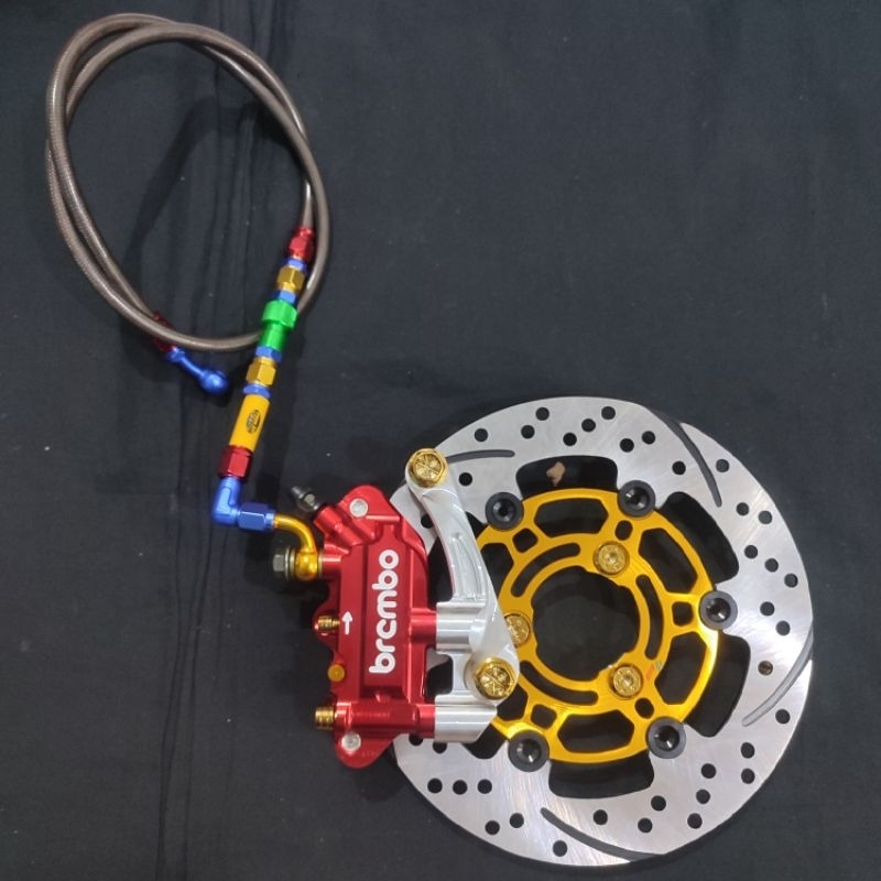 Jual KALIPER MONOBLOK 4 PISTON + SELANG + PIRINGAN LUBANG 3 + BREKET YAMAHA MIO J, MIO GT, MIO ...