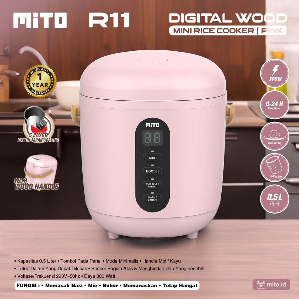 Jual MITO Mini Rice Cooker R11 0,5L Handle Kayu - Pink | Shopee Indonesia