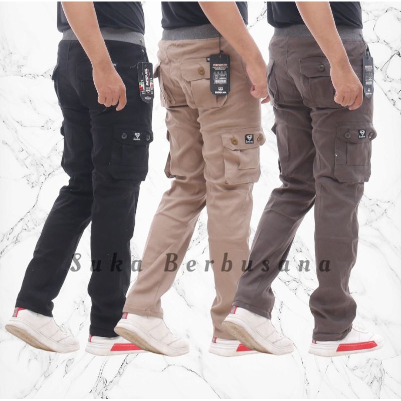 Jual CELANA CARGO PANJANG Pinggang Karet Twill Stretch Combed Premium | Shopee Indonesia