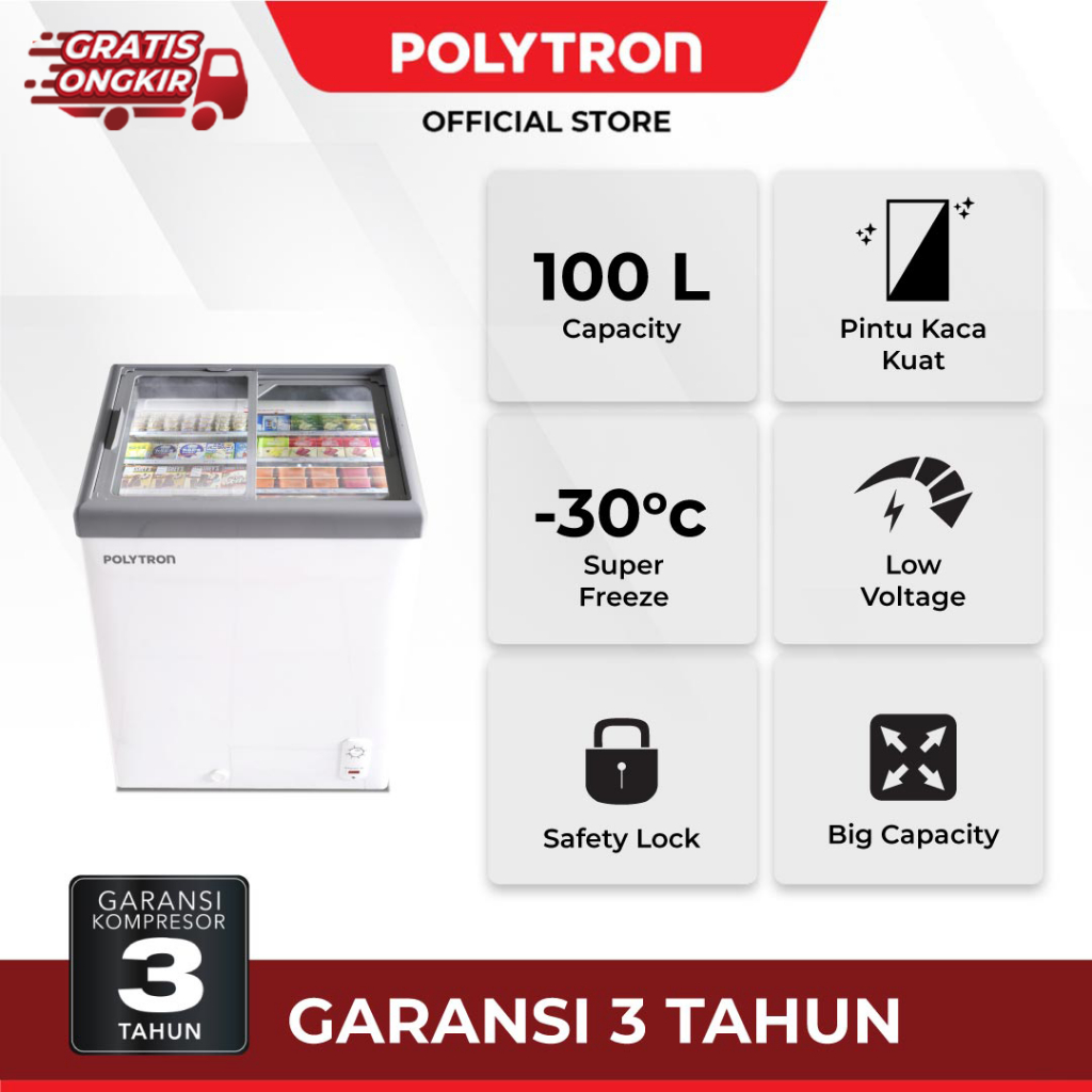 Jual POLYTRON Chest Freezer Sliding Glass 100 liter PCF 129 | Shopee ...