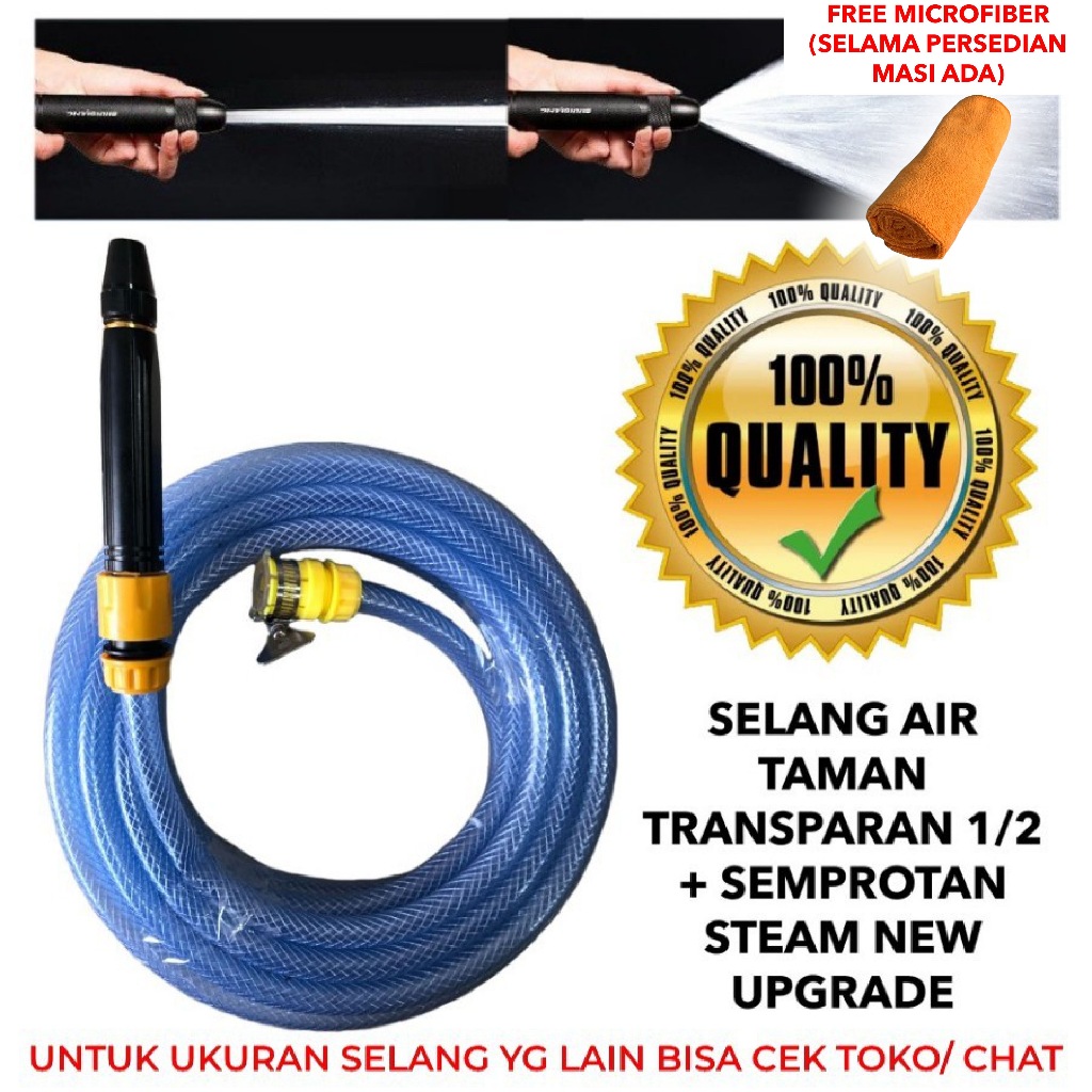 Jual SELANG AIR TRANSPARAN BENANG 1/2 + SEMPROTAN STEAM NEW UPGRADE SET | Shopee Indonesia