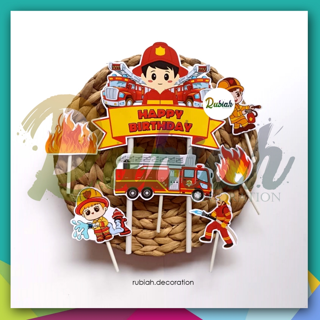 Jual Custom Topper cake Nama Foto Karakter Pemadam Kebakaran / Hiasan ...