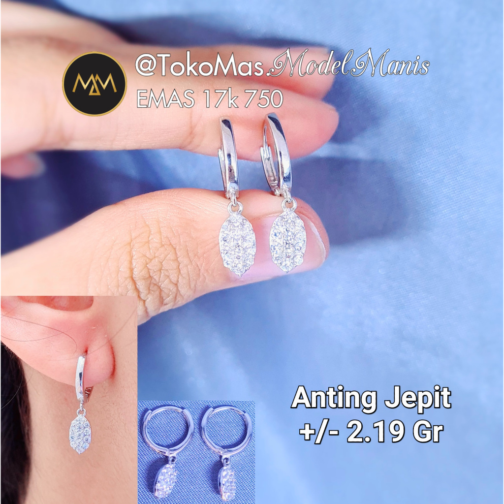 Jual Anting Jepit Bulat Gantung Oval Emas Putih 750 kadar 17k | Shopee Indonesia